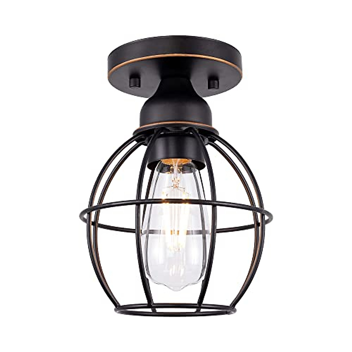 Gruenlich Semi Flush Mount Ceiling Light Fixture for Outdoor and Indoor, One E26 Medium Base 60W Max, Metal Housing and Metal Cage, Bulb not Included, 1-Pack, Oil Rubbed Bronze Finish