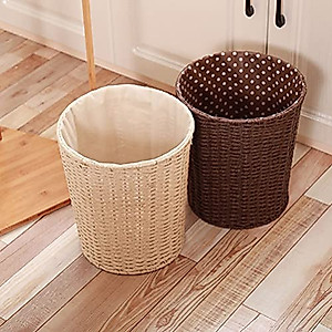 PATKAW Woven Baskets Woven Laundry Basket Rattan Woven Waste Baskets Round Trash Bin Garbage Bin Basket Organizer Bathroom Offices Home Decoration (Coffee) Woven Baskets Woven Laundry Basket