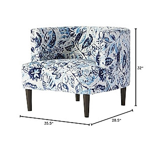 Roundhill Furniture Isla Chenille Oversized Living Room Barrel Accent Chair with Arms, Lyanna Indigo