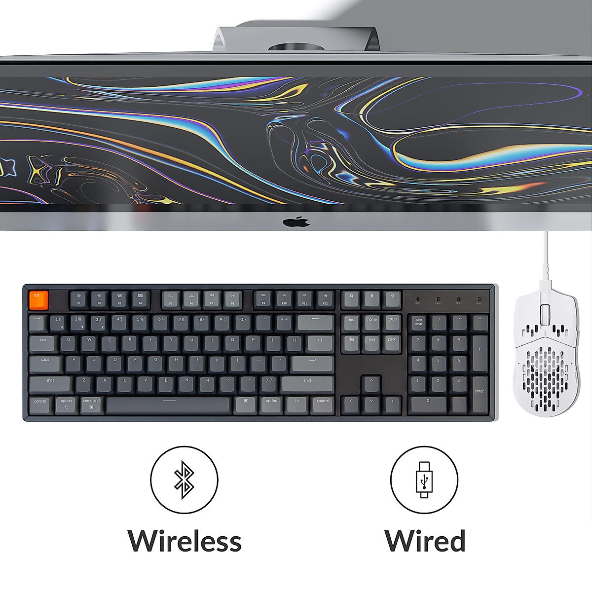 Keychron K10 Full Size 104 Keys Bluetooth Wireless/USB Wired Mechanical Gaming Keyboard for Mac with Gateron G Pro Brown Switch/RGB Backlight/Multitasking Computer Keyboard for Windows, Aluminum Frame