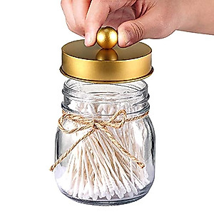 Amolliar 4PCS & 2pcs Gold Mason Jar Bathroom Accessories Set-3pcs Lotion Soap Dispenser & 2 pcs Cotton Swab Holder &1pcs Toothbrush Holder,Waterproof Stickers,Rustic Farmhouse Decor