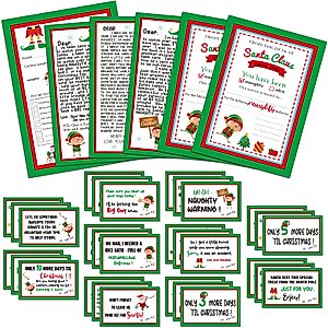 52 Pcs Elf Notes and 2 Elves Notice Naughty or Nice Behavior Checklist Stationary Paper 3 Elf Bonus Letter and Elf Reports Set Elf Christmas Note Cards for Christmas Student Kid Preschool (Classic)