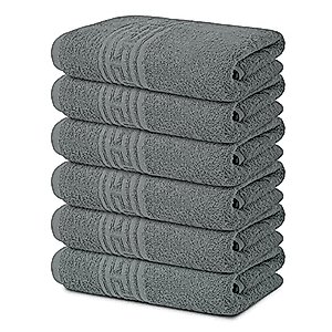 100% Ring Spun Cotton Bath Towels 24x44 Charcoal Grey Pack of 6 Gym Towels Soft Absorbent Lightweight Towels for Bathroom Spa Hotel Pool Salon Shower