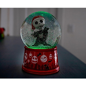 Disney The Nightmare Before Christmas Santa Jack Skellington 6-Inch Light-Up Snow Globe with Swirling Glitter Display Piece Keepsake | Home Decor for Kids Room Essentials | Tim Burton