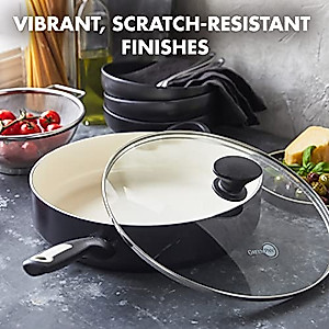 GreenPan Rio Healthy Ceramic Nonstick 5QT Saute Pan Jumbo Cooker with Helper Handle and Lid, PFAS-Free, Dishwasher Safe, Black