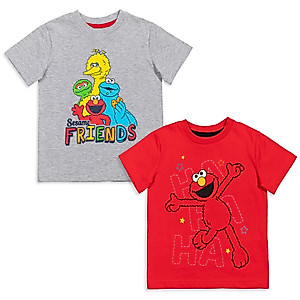Sesame Street Elmo Cookie Monster Oscar the Grouch Big Bird Infant Baby Boys 2 Pack T-Shirts Gray/Red 18 Months