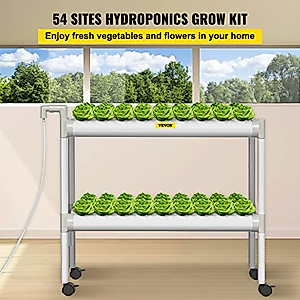 VEVOR Hydroponics Growing System, 54 Sites 6 Pipes Hydroponic System, 2 Layers Hydroponic Kit, Vertical Hydroponic Growing System with Water Pump, Pump Timer
