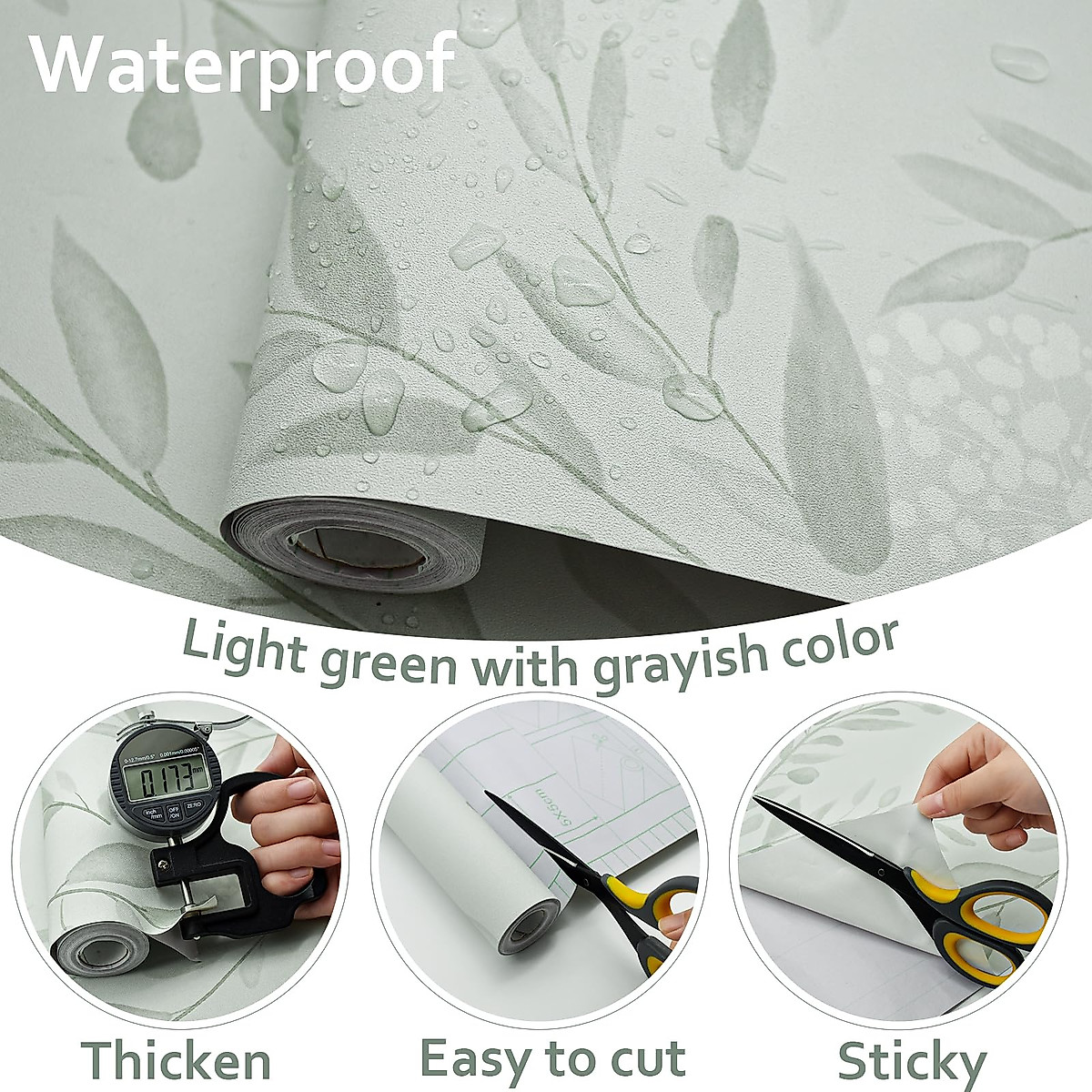 Sage Green Leaf Peel and Stick Wallpaper Boho Green Floral Contact Paper for Cabinets and Drawers Removable Self Adhesive Farmhouse Wallpaper for Bathroom Waterproof Modern Contact Paper 79inL 17.3inW