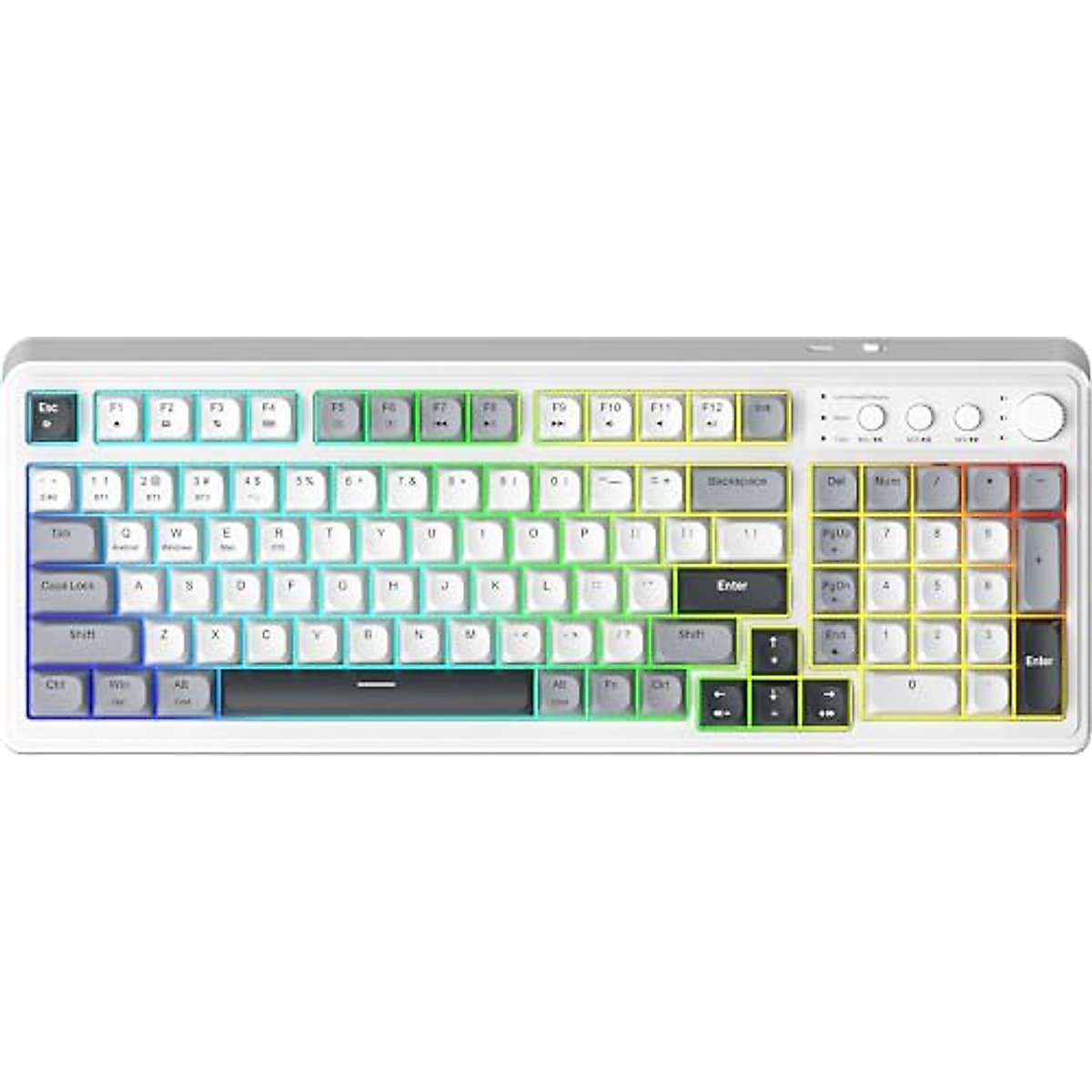AULA 99 Wireless Keyboard, Custom Computer Keyboard, Tri-Mode Bluetooth 5.0/2.4GHz/USB-C Cute Creamy Gaming Keyboards with Number Pad, RGB Backlit Media Knob Programmable Keybaord for PC Gamer - White