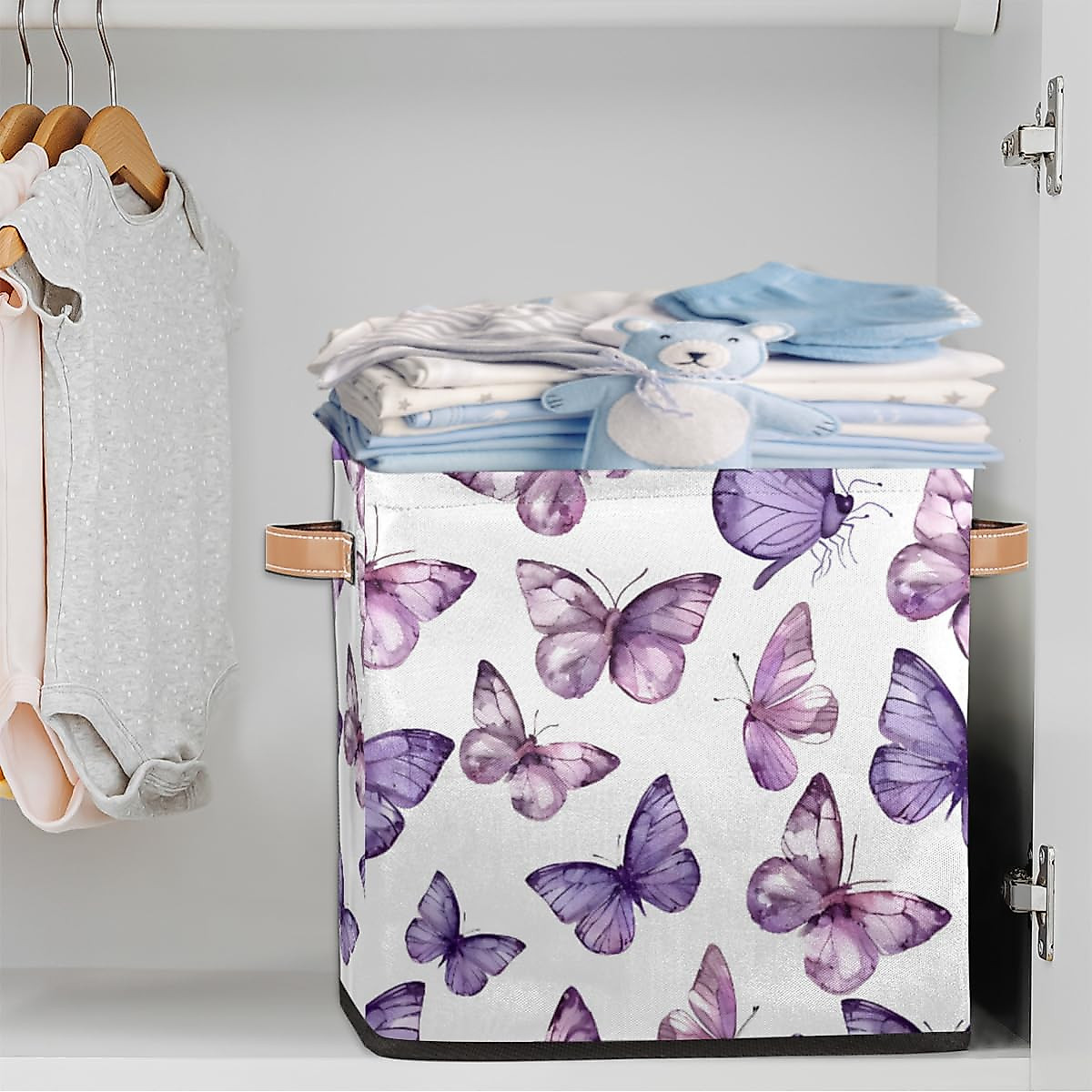 Tablerazzi Butterfly Purple Cube Storage Bin, 13 Inch Collapsible Fabric Storage Cube Bin, Foldable Cube Baskets for Shelf, Closet, Organizer
