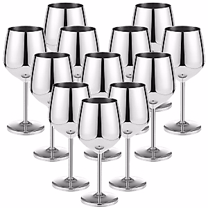 12 Pcs 18oz Stainless Steel Wine Glasses Metal Unbreakable Wine Glass Portable Steel Wine Glass Stainless Steel Wine Goblets Stemmed Silver Metal Wine Glasses for Wedding Anniversary Events Party