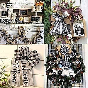 Winlyn 24 Yards 2 Rolls Wired Ribbons for Crafts Wreaths Black and White Buffalo Plaid Ribbon Wired Buffalo Check Ribbon Wired Burlap Ribbons 2.5" W