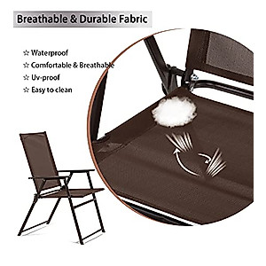 Bigroof Patio Dining Chairs Set of 2, Outdoor Portable Folding Chairs, 2-Pack Patio Chairs, Lawn Chair with Armrest and Metal Frame, Suitable for Camping Pool Beach Deck (2, Brown)