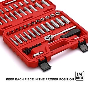 EMENTOL 62PCS 1/4" Drive Master Socket Set with Ratchets, CR-V, SAE/Metric Socket Set, Ratchet Handle, Coupler, Spinner Handle, Impact Extension Bars, Bits Set, Universal Joint