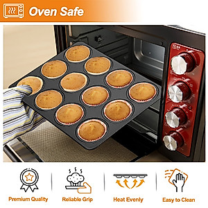 TeamFar Muffin Pan, 12 Cup Cupcake Pan Muffin Tin with Stainless Steel Core & Nonstick Coating, for Baking Muffins Cupcakes, Healthy & Welded Firmly, Easy Release & Clean, Oven Safe–Set of 2