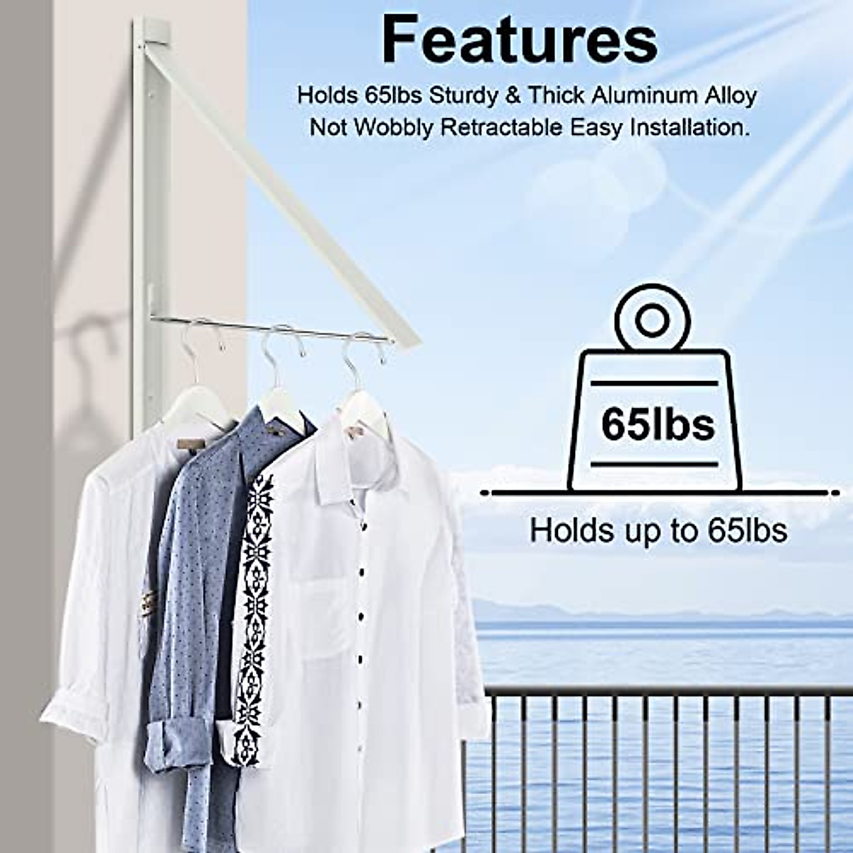 SunEegral Clothes Drying Rack Folding Indoor,Laundry Room Organization,Wall Mounted Drying Racks for Laundry,Laundry Drying Rack Collapsible,Laundry Drying Rack,Retractable Clothesline (White)