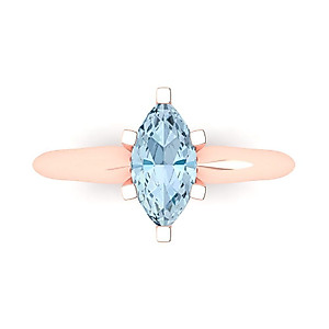Clara Pucci 1.0 ct Marquise Cut Solitaire Natural Aquamarine Engagement Wedding Bridal Promise Anniversary Ring 18K Rose Gold Size 3.5