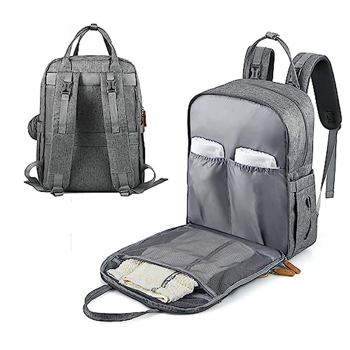 PandaEar Diaper Bag Backpack - Large Baby Diaper Bags with Pacifier Case - Waterproof Unisex Newborn Travel Backpack -Grey