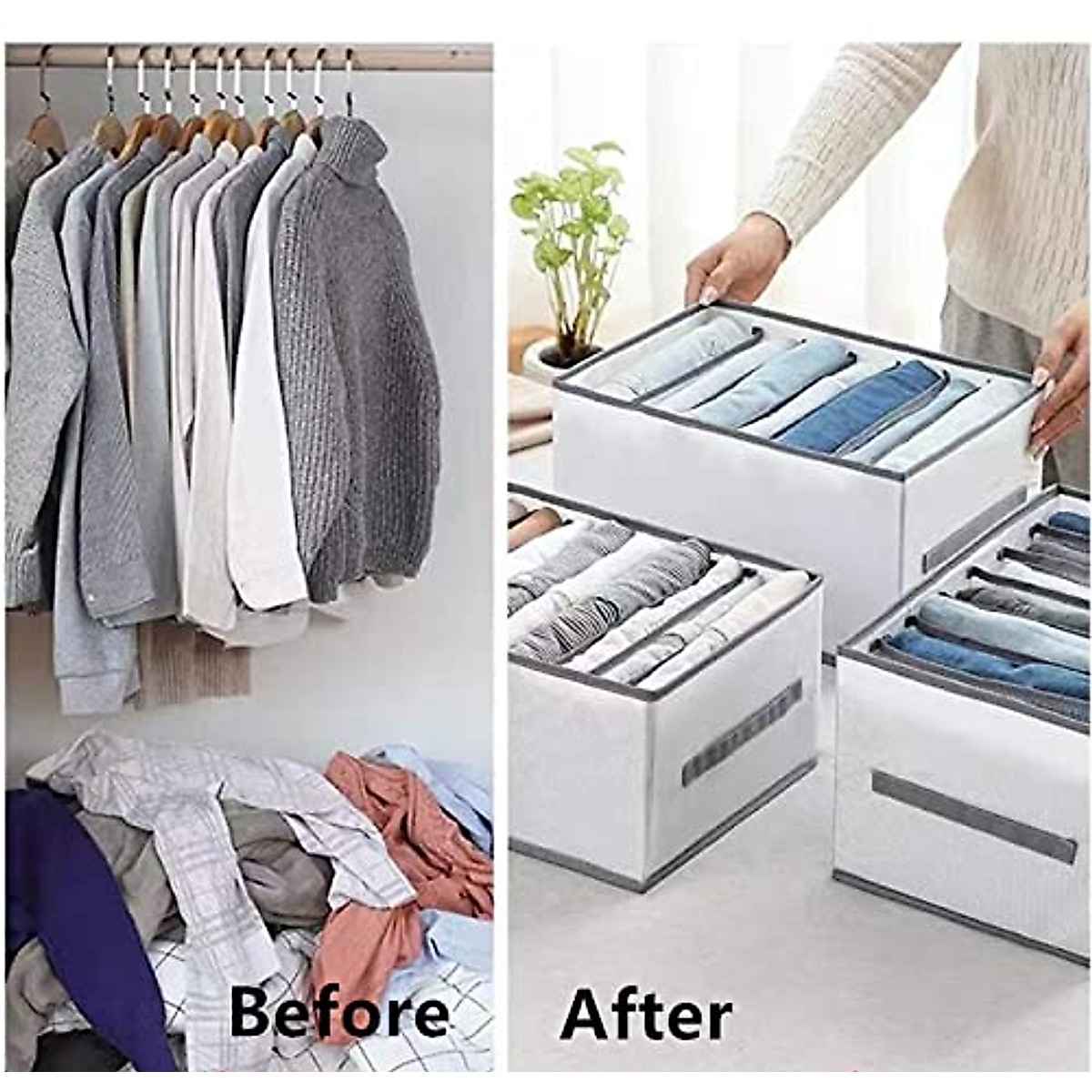 Nucucina Wardrobe Clothes Organizer, 7 Grids Foldable Visible Closet Organizer, Mesh Clothes Drawer Storage Box for Underwear, Socks, Scarves, Leggings, Skirts, T-shirts, Jeans (Gray*2pcs)