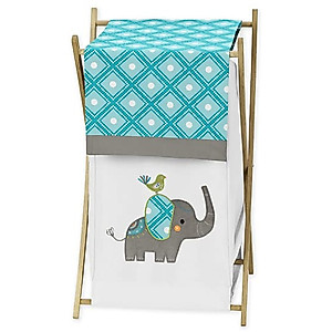 Sweet Jojo Designs Baby/Kids Clothes Laundry Hamper for Turquoise Blue Gray and White Mod Elephant Girl or Boy Bedding
