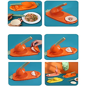 CORNICIONE 2 in 1 Portable Dumpling Maker,Cookie Press Machine,Multi-function DIY Manual Dumpling Press Molds Set,Suitable for Adults and Children（Orange）