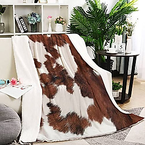 Brown White Cow Skin Print Blanket Soft Sherpa Fleece Farm Animal Skin Fur Throw Blankets Cows Pattern Blanket for Couch Sofa Blanket Stitching Blanket 40x50 Inch
