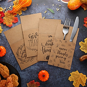 60 Pcs Thanksgiving Cutlery Holder Set Thanksgiving Turkey Utensil Holder Party Utensil Holder Pockets for Autumn Fall Harvest Party Favor Supply Table Decor