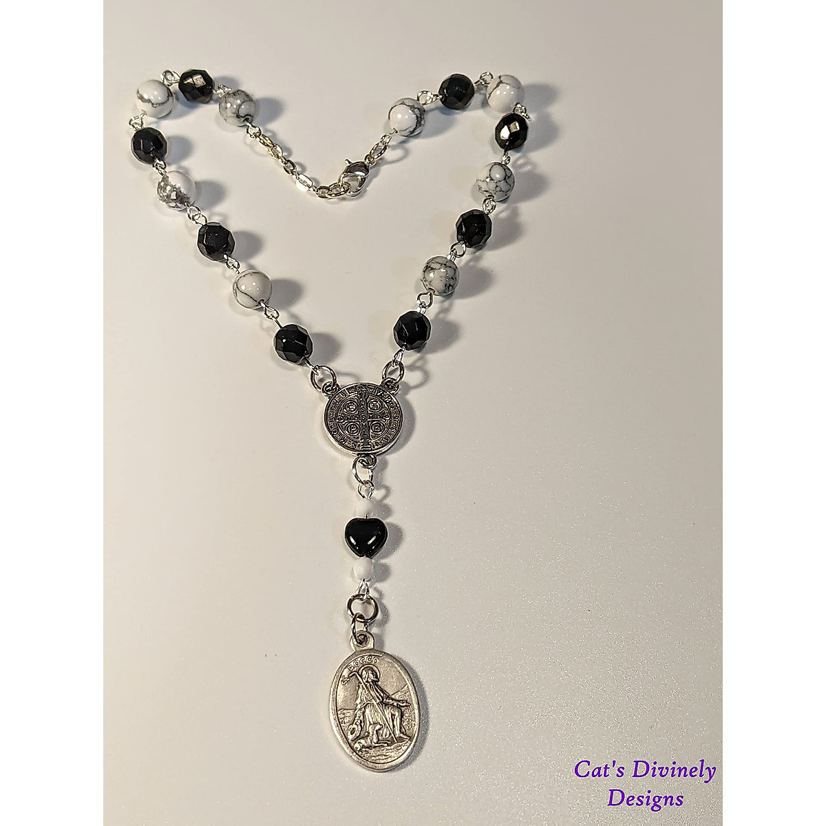 St. Rocco White Howlite & Jet Black Car/Vehicle Rosary