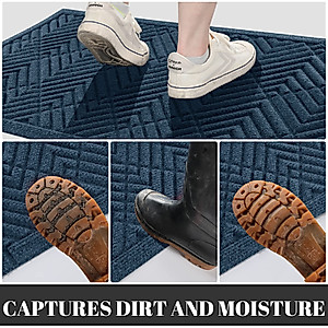 Yimobra Door Mat Outdoor Entrance with Water Freeing Port, Heavy Duty Sturdy Non Slip Front Doormat Outdoor Indoor for Home Entranway, Patio Entrance Mat, Natural Rubber Backing, 29.5 x 17 Inch, Blue