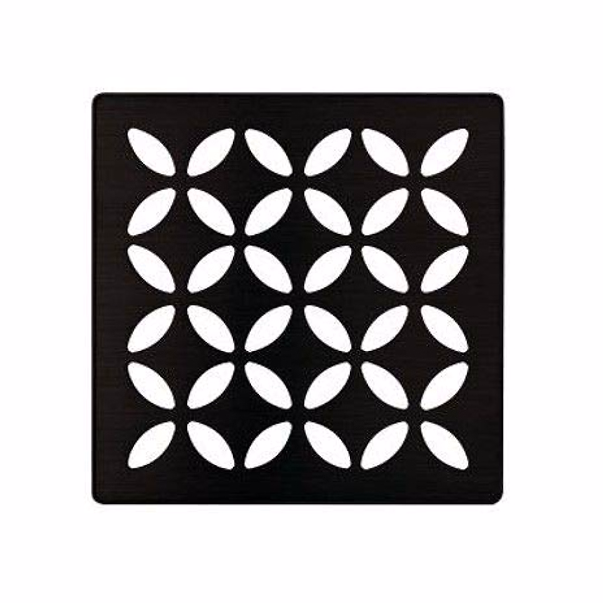 Schluter Kerdi 4 Inch Square Stainless Steel Grate - Floral Design in Matte Black