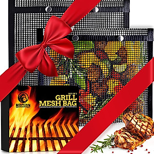 Grill Mesh BBQ Bags LARGE and MEDUIM - Reusable, Non-Stick Barbecue Grilling Pouches - Heat-Resistant, Easy to Clean Accessories - Ideal for Outdoor Electric, Gas, Charcoal Grills | Set of 2
