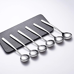 Soup Spoons 6-Pack 18/10 Stainless Steel Big, Large and Heavy Duty Round Spoons Elegance Series 7.7 Inch Long 2.2 Ounces Weight by IRONX (biggest soup spoons)
