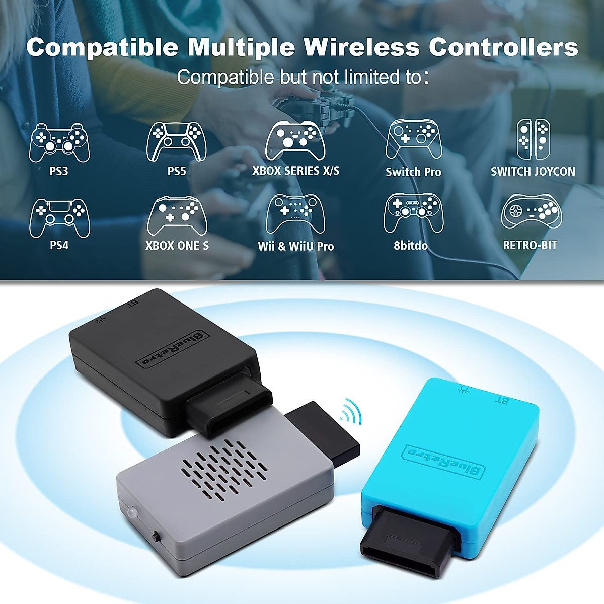 BITFUNX RetroScaler SEGA Saturn Wireless Controller Adapter - Supports SEGA Saturn Game Console, Compatible with PS3/PS4/PS5, Xbox One S, Series X/S, Switch Pro Bluetooth Controllers