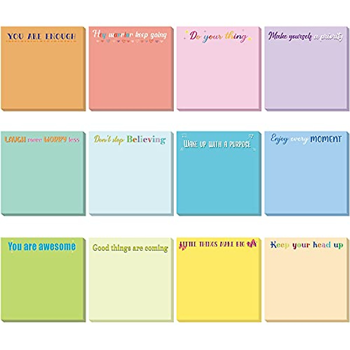 Inspirational Sticky Notes 3 x 3 Inch Motivational Fun Notepads 50 Sheets Each Positive Gifts for Teacher Nurse Coworkers Work Studying Supplies(Simple Style, 12 Pieces)