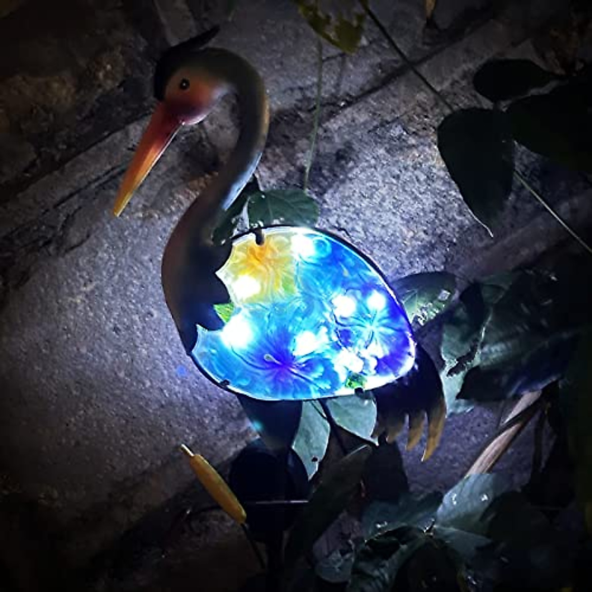 WUFEILY Heron Solar Garden Lights, Hand-Painted Glass Solar Garden Decor, Lawn Ornaments Solar Stake Lights Yard Art Solar Landscape Lights for Patio Lawn Yard Porch Decor