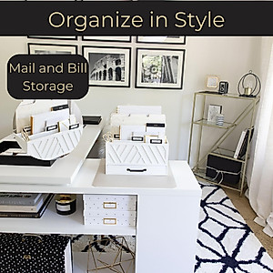 White Mail Organizer - Desktop Mail Holder - Office Desk Organizers Storage with Drawer - Paper File Folder Desk Organization - Desk Accessories & Workspace Organizers by Blu Monaco