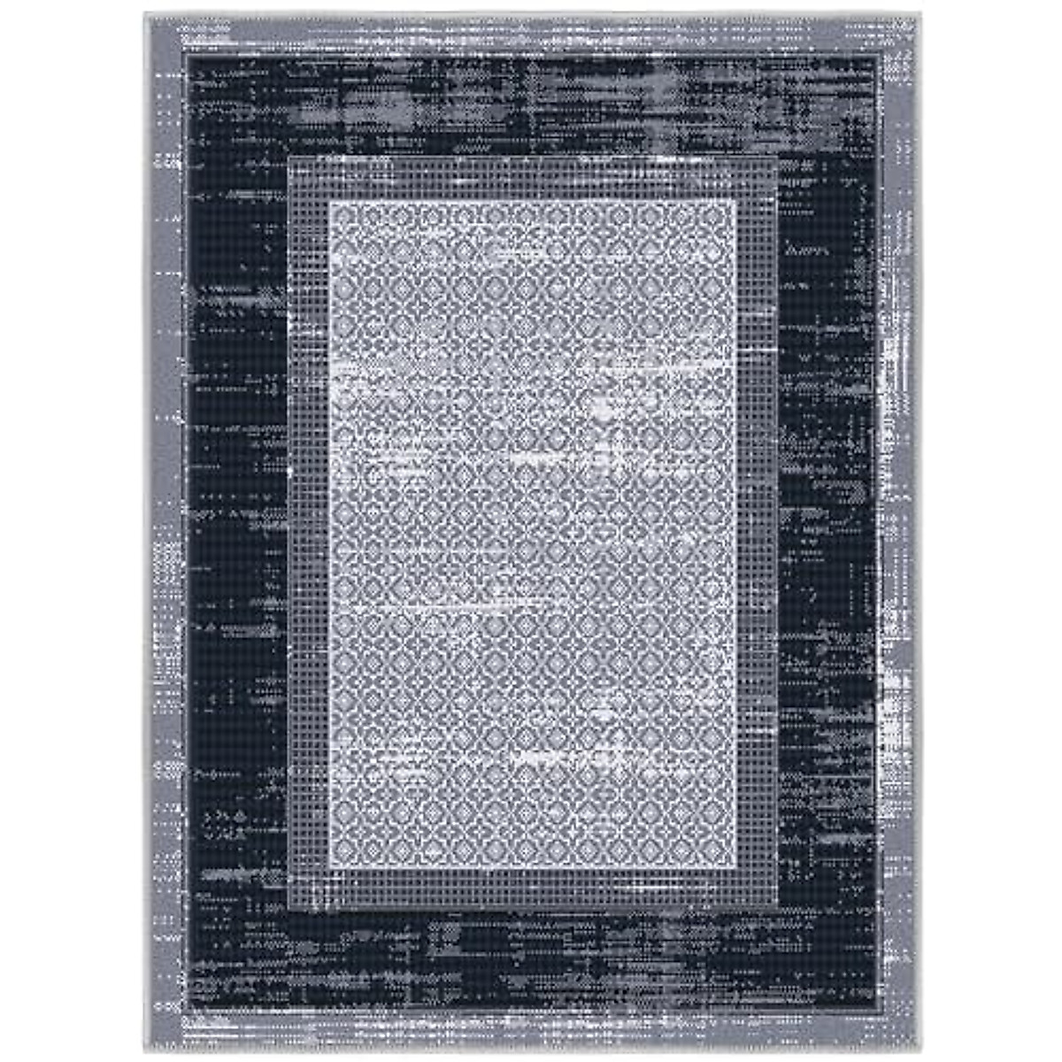 Ottomanson Ottohome Non-Slip Rubberback Bordered Design 2x3 Indoor Area Rug/Entryway Mat, 2'3" x 3', Gray/Navy