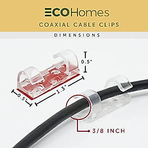 ECOHomes 50 PCs Coax Cable Wire Organizer Clips, Coaxial & Ethernet Cable Clips - Indoor & Outdoor Stick On Adhesive Extension Cord Power Cord Clips for Wall, Lights, Desk, Baseboard Wire Management