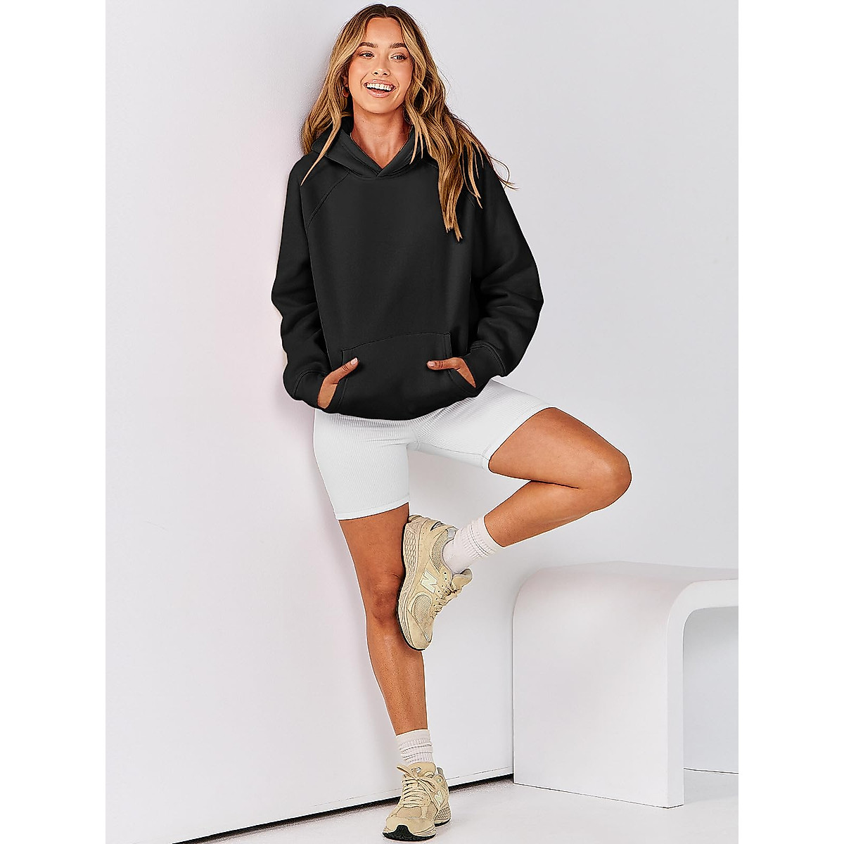 ANRABESS Women Oversized Hoodies Long Sleeve Fleece Basic Pullover Sweatshirts 2024 Fall Trendy Y2K Outfits Black Small
