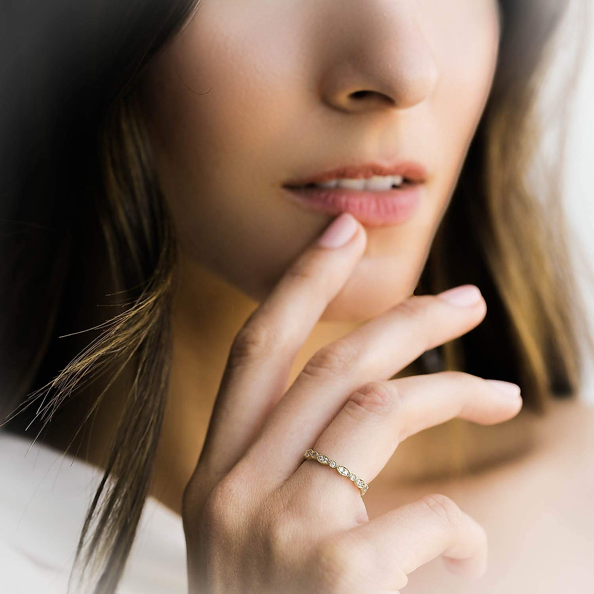 PAVOI 14K Yellow Gold Plated Rings Cubic Zirconia Band | Round Milgrain Eternity Bands | Yellow Gold Rings for Women Size 5