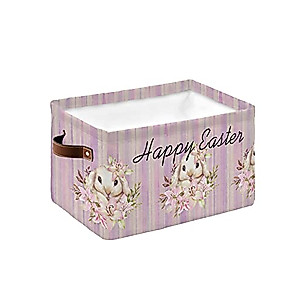 Storage Bins Large Storage Basket,Easter Lily Watercolor Bunny Collapsible Storage Bins with Handle,Purple Gradient Retro Linen Storage Baskets Cube Organizer for Shelves Closet Nursery