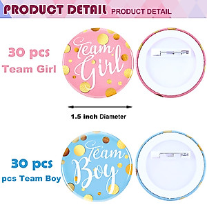 60 Pieces Gender Reveal Pins Team Girl and The Boy Button Pin Baby Shower Pink Blue Pins for Baby Shower Party Favors Gender Reveal Party Supplies, 1.5 Inches