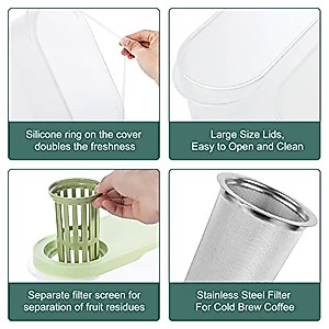 Urcreeds Cold Brew Iced Coffee Maker with Stainless Steel Mesh Filter and Leak-proof Faucet,3/4 Gallon Drink Dispenser with Fruit Infuser for Fridge, Beverage Dispenser With Spigot for Parties(Green)