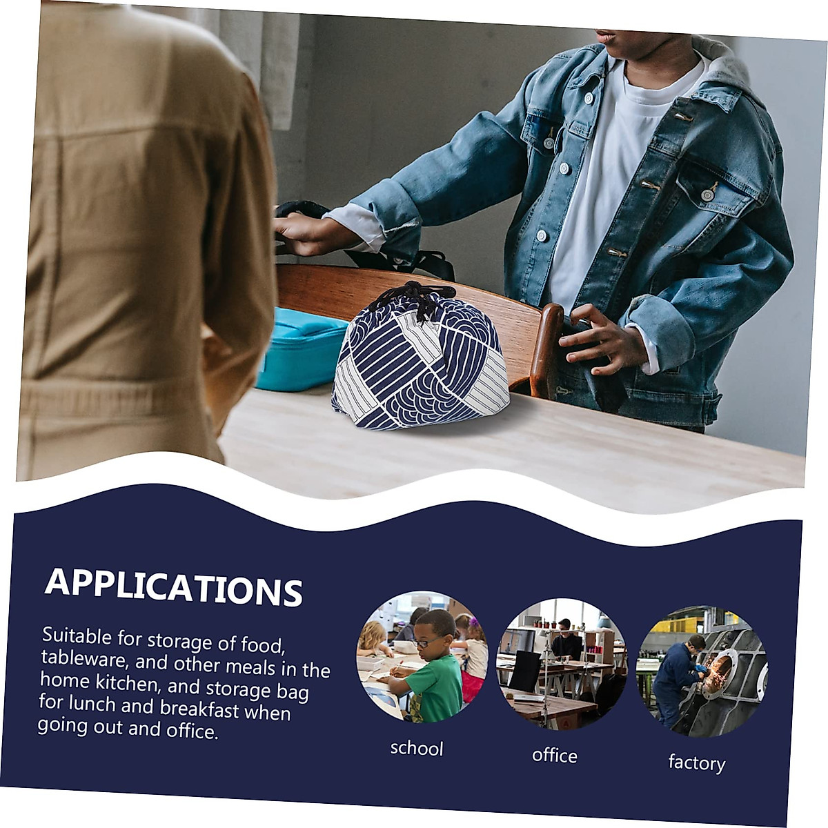 ABOOFAN 2pcs Bento Bag Lunch Bag Lunch Container Bag Cute Tote Bag Book Tote Bag for Women Reusable Tote Cooler Bag Lunch Handy Bento Storage Bag Bento Carrying Bag Cloth Drawstring Japan