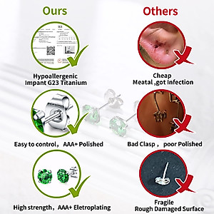 VOJO G23 Titanium Cubic Zirconia Earrings Studs for Sensitive Ears Hypoallergenic Birthstone Diamond Tiny Stud Earrings for Women (6mm, CZ Rainbow)