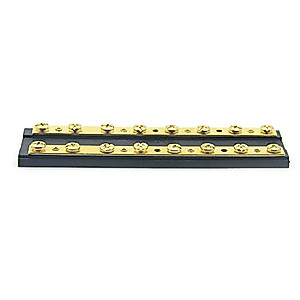 ZOOKOTO 8 Circuit Junction Block,32V DC 60A Dual Brass Bus Bar with Sixteen 8-32 Screw Terminals