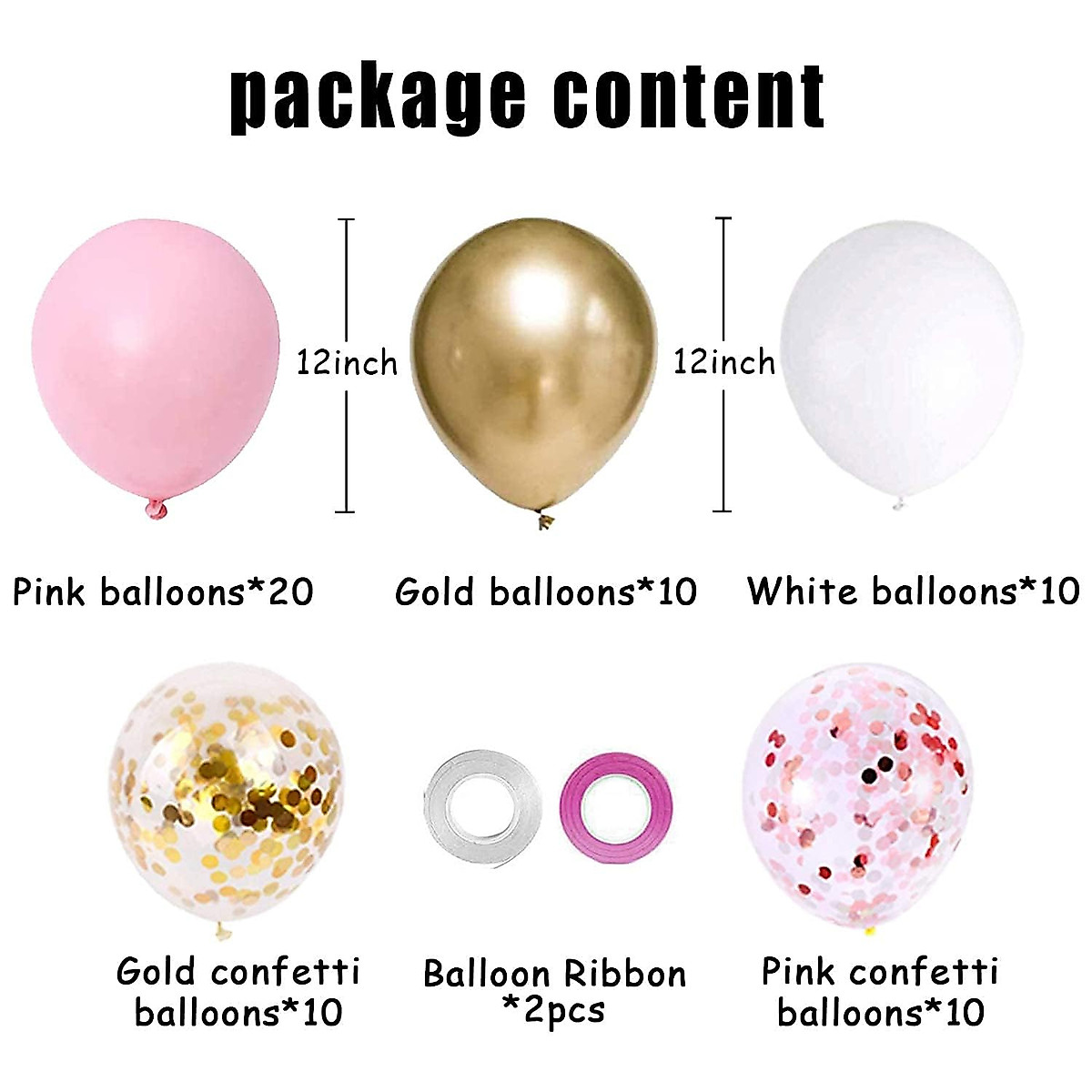60pcs Pink Gold White Balloons Kit Latex 12 inch Pink Gold Confetti Balloons for Birthday Baby Shower Wedding Engagement Party Decorations