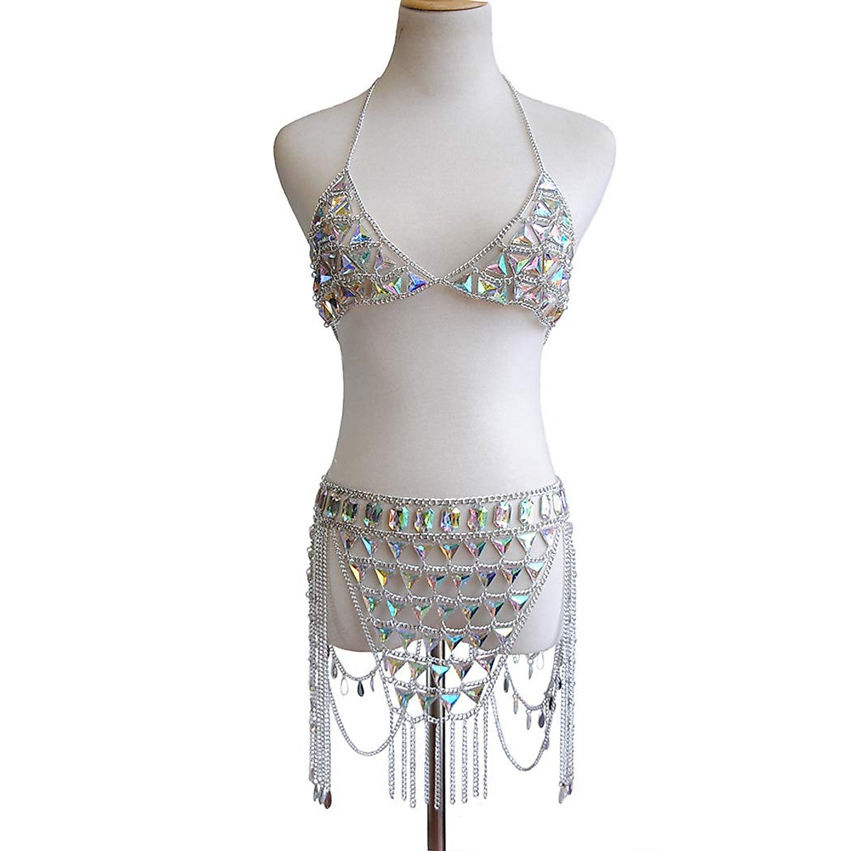 CanB Rhinestone Body Chain Suit Boho Waist Belly Chain Skirt Crystal Body Chain Bra top Festival Jewelry for Women and Girls (Ⅰ)