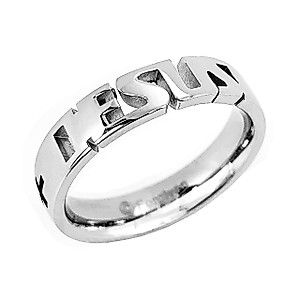 FORGIVEN JEWELRY RSJE1 JESUS Letters with Crosses Stainless Steel Ring Size 8-Christian Jewelry