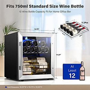 Yeego Small Wine Fridge Refrigerator, 12 Bottle 38-65℉ Wine Cooler Counter Top/Freestanding w/Anti-U V Glass Door Digital Temp Control for Champagne/Red/White/Sparkling Wine, Home, 1.6cu.ft, Black